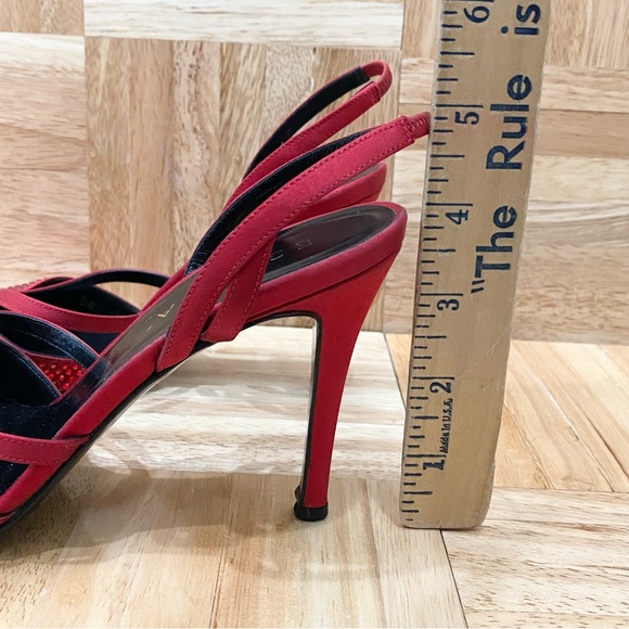 Escada | Shoes | Vintage Escada Red Satin Embellished Pointy Toe Sling ...